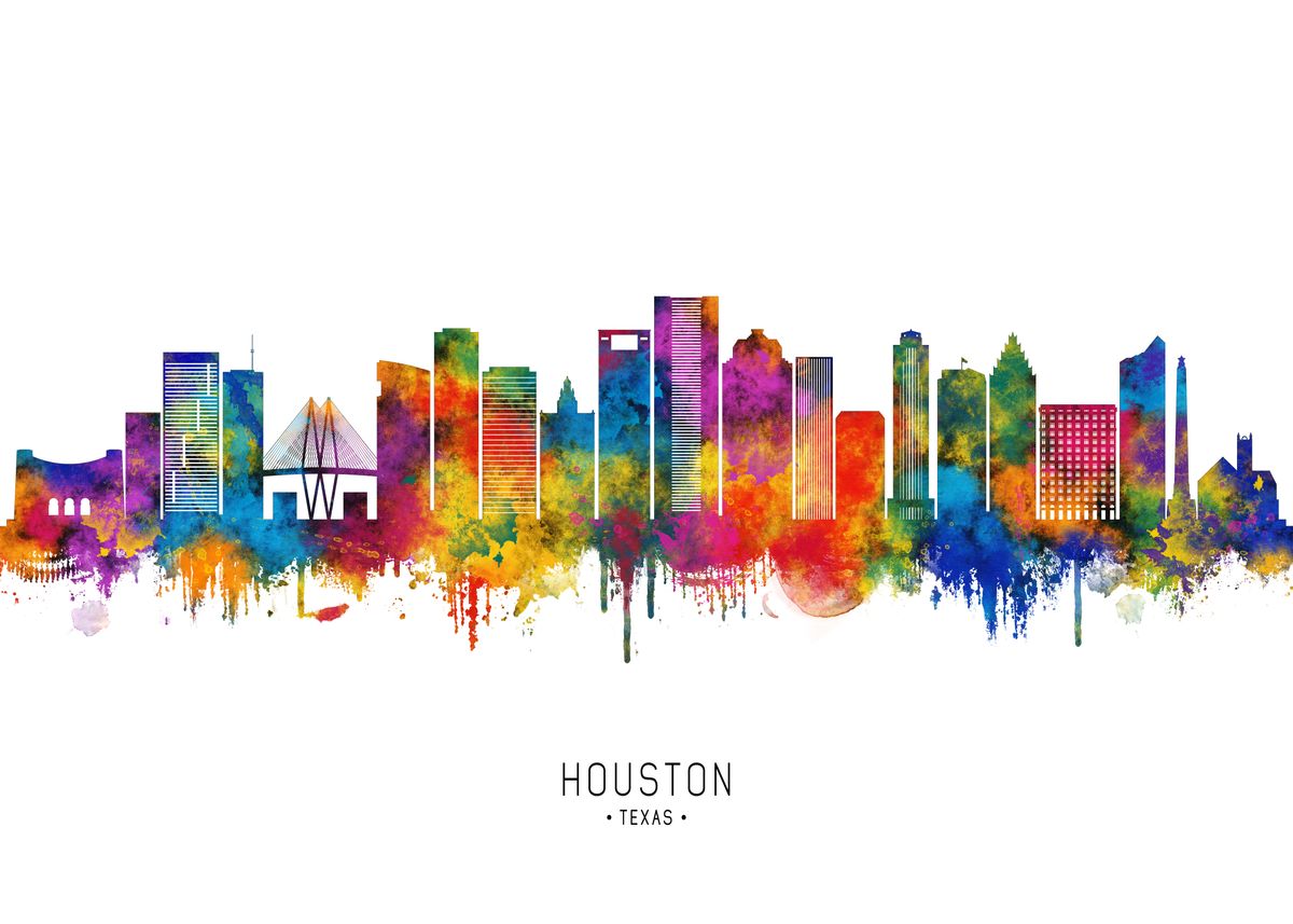 'Houston Skyline Watercolor' Poster, picture, metal print, paint by ...
