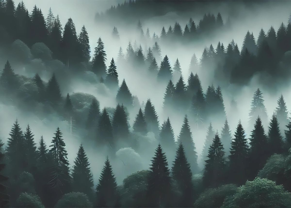 'Deep Misty Forest' Poster, picture, metal print, paint by Dystopian ...