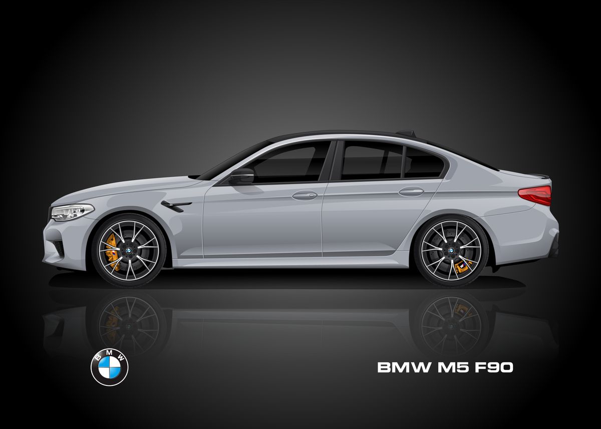 'BMW M5 F90 Side View' Poster, picture, metal print, paint by ...