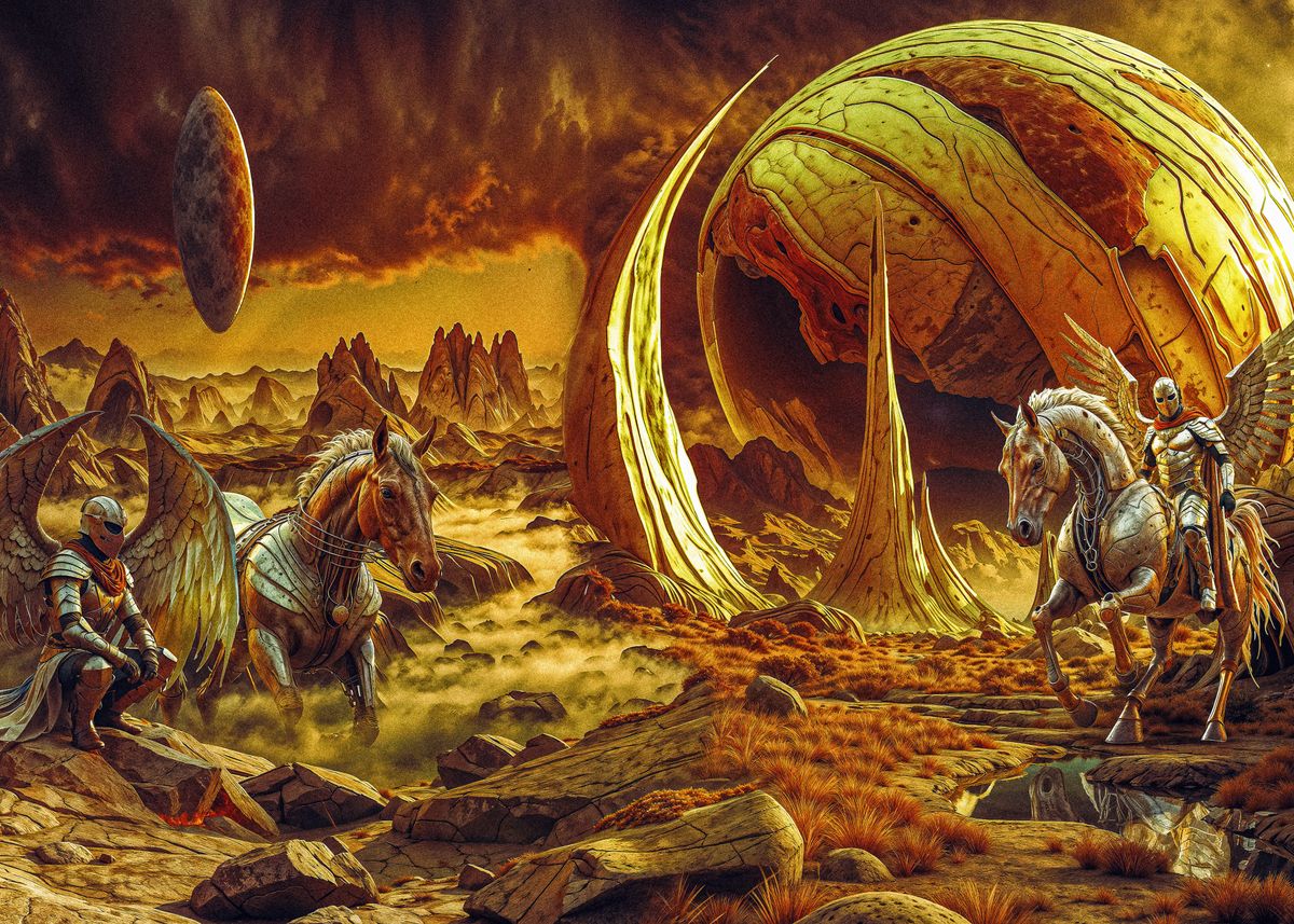 'Angelic Warriors in a Fantasy Landscape' Poster, picture, metal print ...