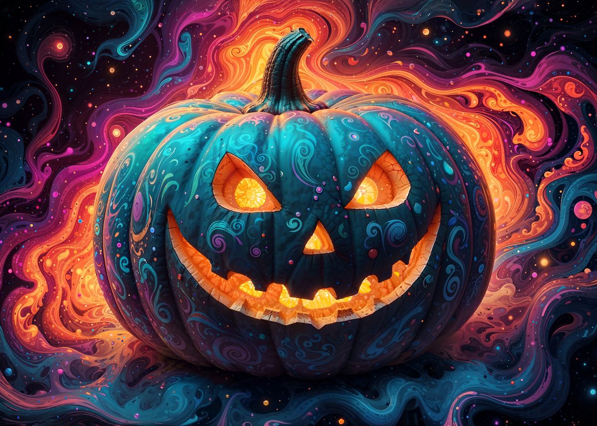 'Spooky psychedelic Halloween Pumpkin' Poster, picture, metal print ...