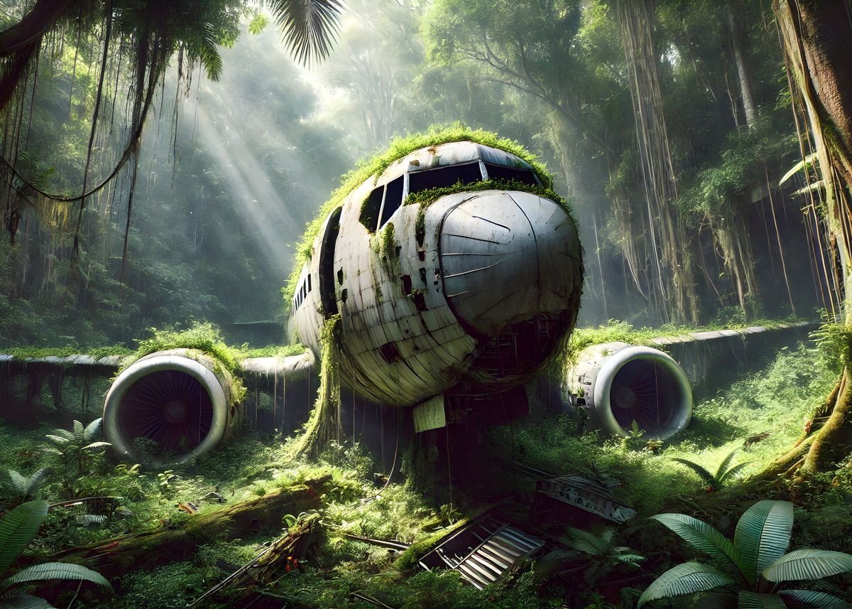 'Plane Wreck in Jungle' Poster, picture, metal print, paint by Hasbu ...