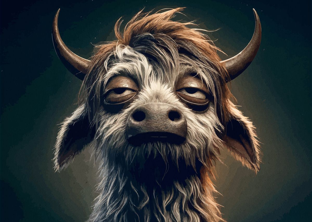 'Sleepy Bull with Horns' Poster, picture, metal print, paint by ...