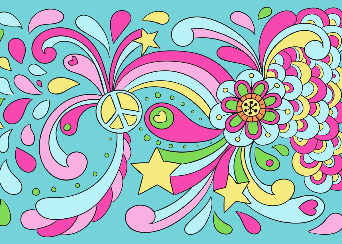 'Groovy Peace & Love Design' Poster, picture, metal print, paint by Nor ...