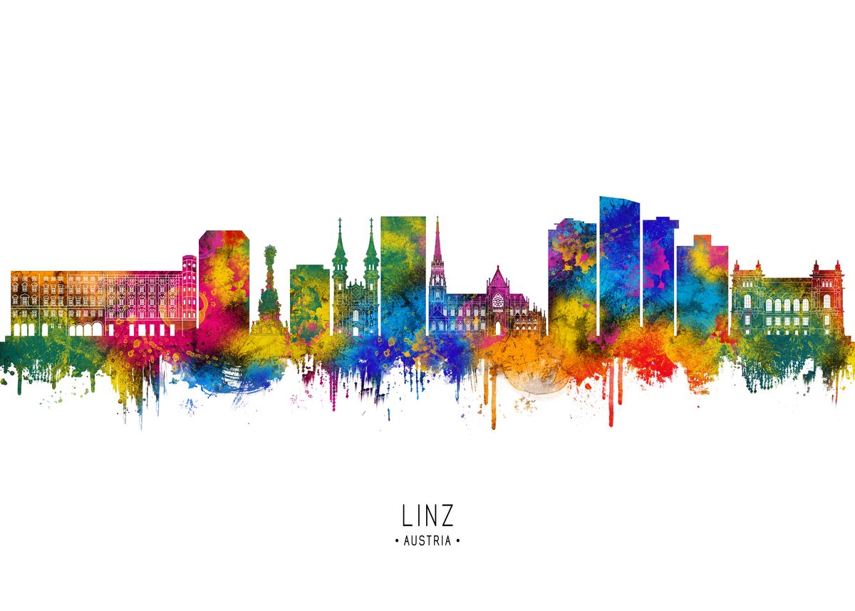 'Linz Skyline Watercolor' Poster, picture, metal print, paint by ...