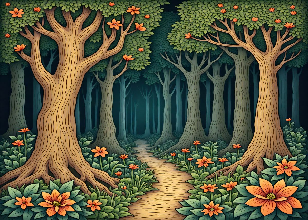 'Forest Path Illustration' Poster, picture, metal print, paint by ZINE ...