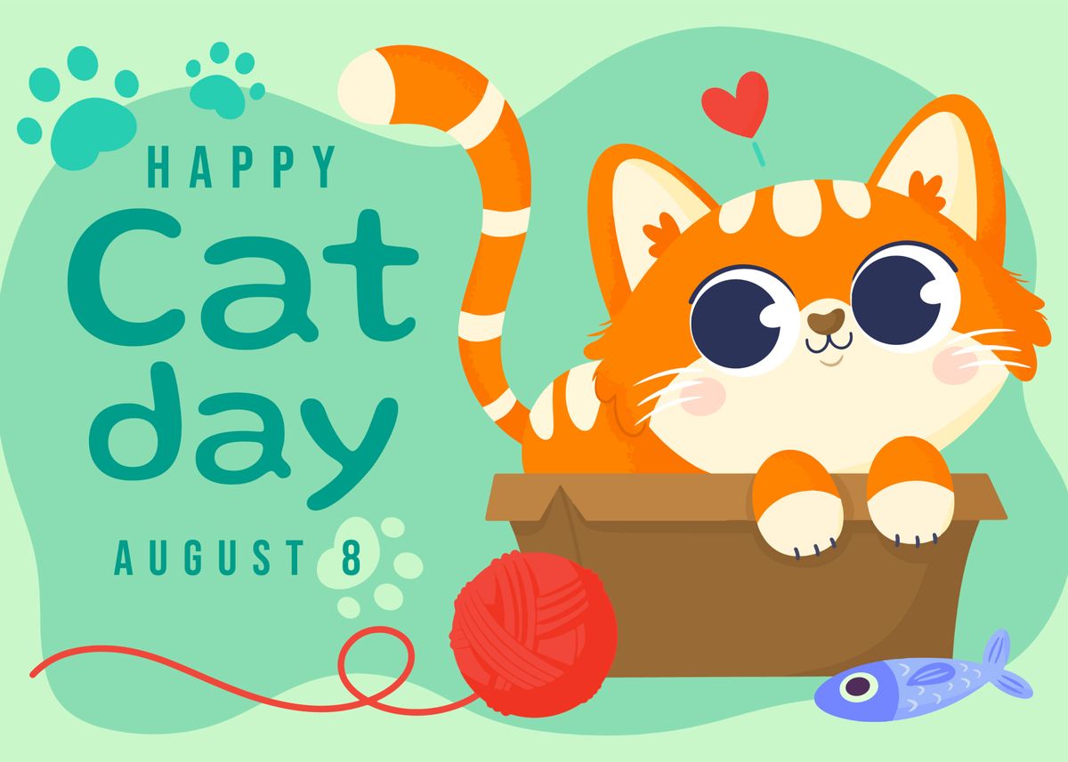 'Happy Cat Day Card' Poster, picture, metal print, paint by Kale Kaleia ...