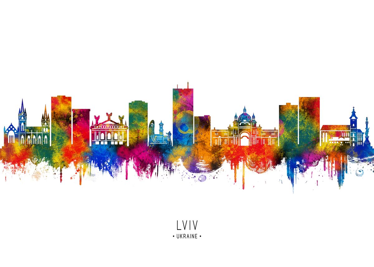 'Lviv Skyline Watercolor' Poster, picture, metal print, paint by ...