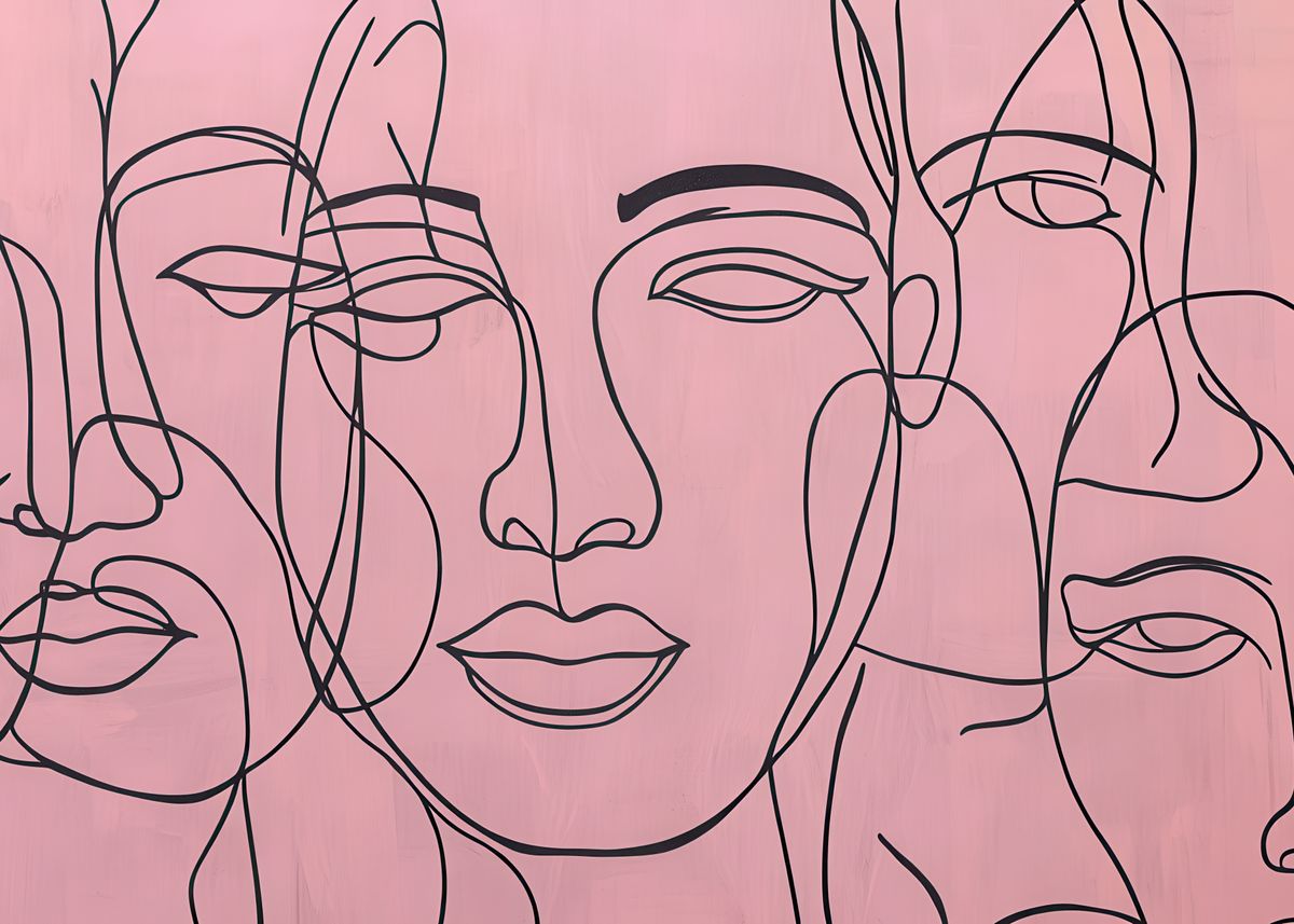 'Abstract Line Art Faces' Poster, picture, metal print, paint by ...