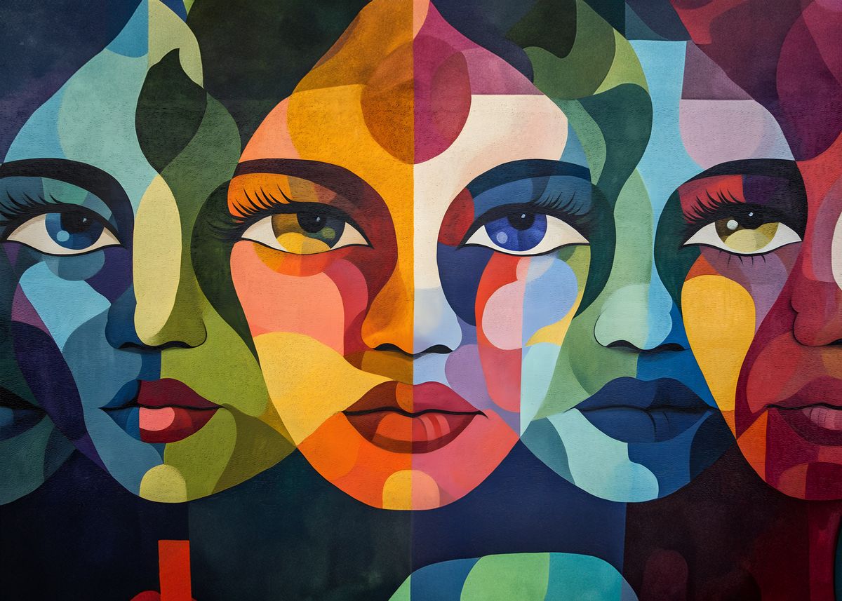 'Abstract Female Faces Mural' Poster, picture, metal print, paint by ...