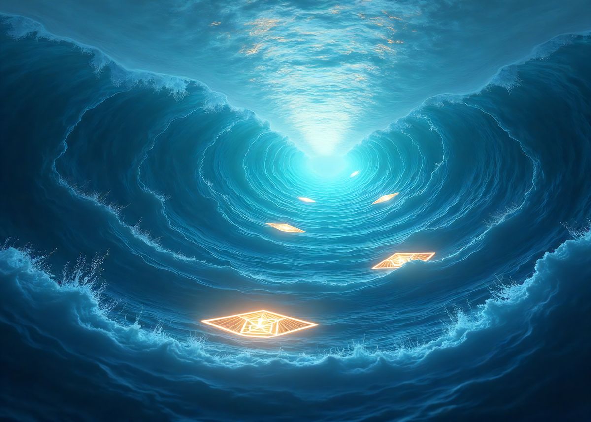 'Ocean Portal with Glowing Shapes' Poster, picture, metal print, paint ...