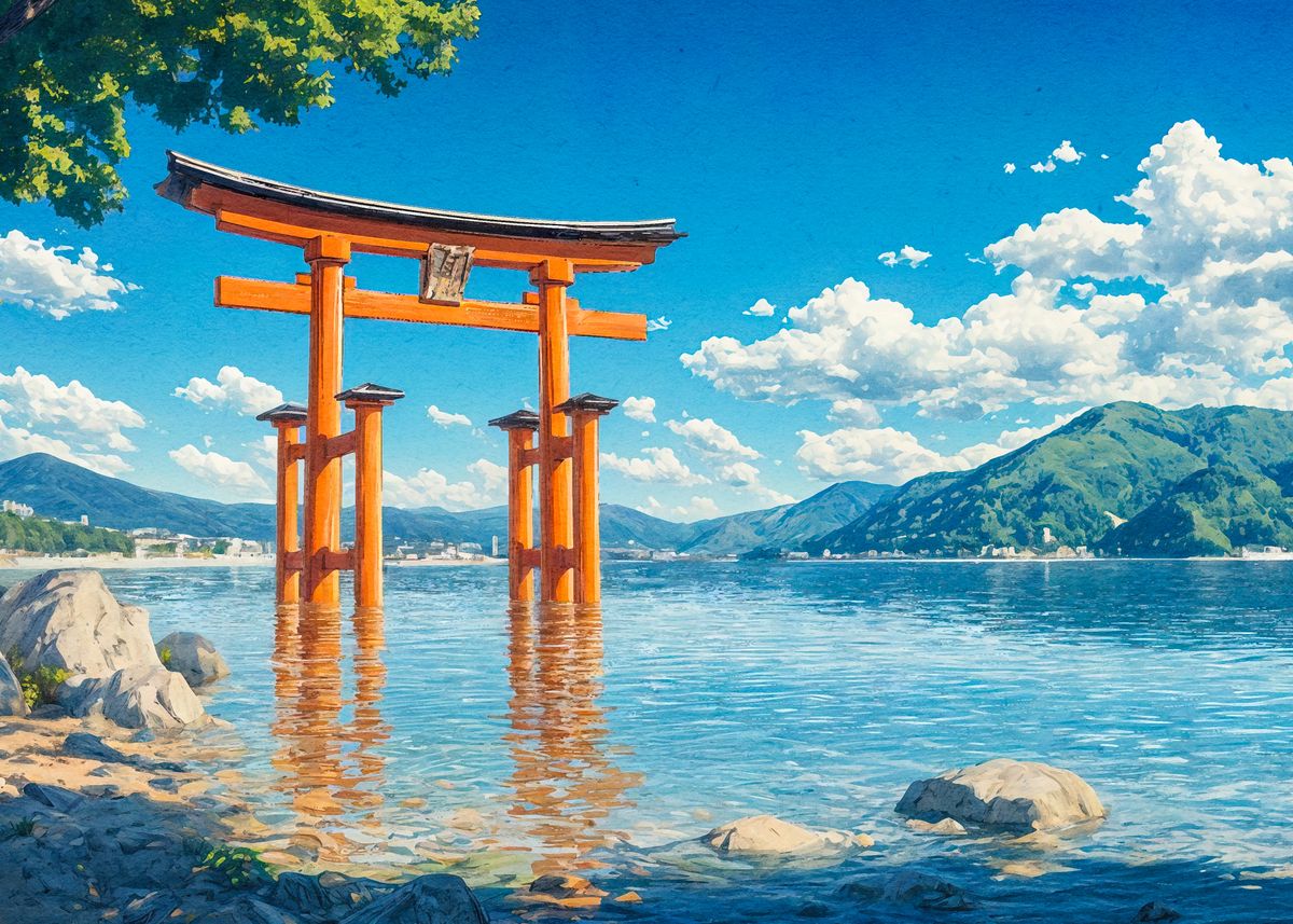 'Japanese Gate Landscape' Poster, picture, metal print, paint by Viktor ...