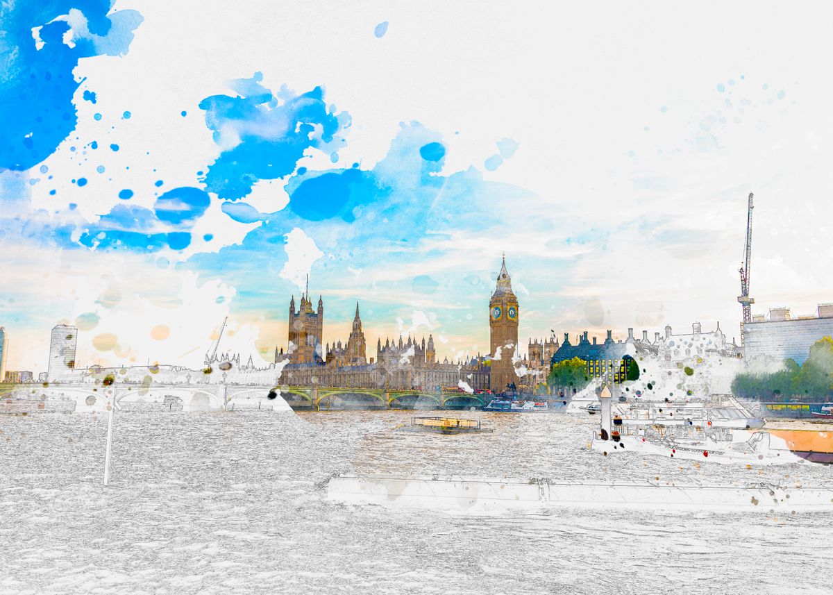 'London Skyline Watercolor' Poster, picture, metal print, paint by ...