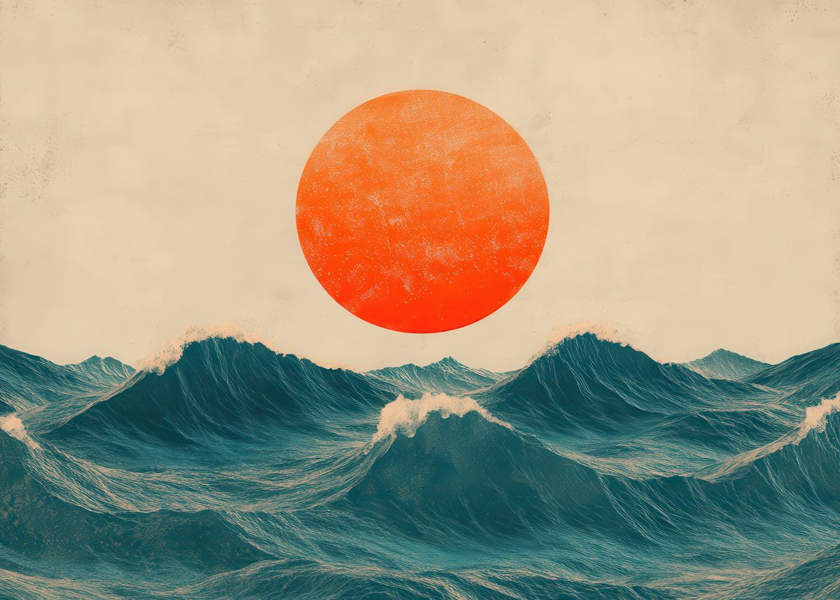 'Ocean Sunset Minimalist Art' Poster, picture, metal print, paint by ...