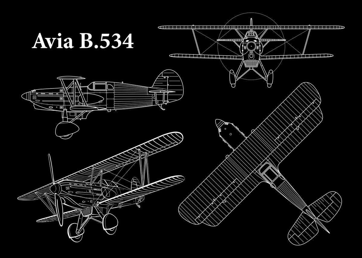 'Avia B.534 Airplane Blueprint' Poster, picture, metal print, paint by ...