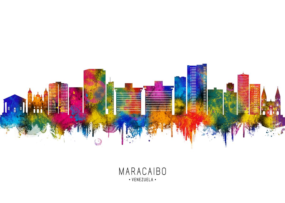 'Maracaibo Skyline Watercolor' Poster, picture, metal print, paint by ...