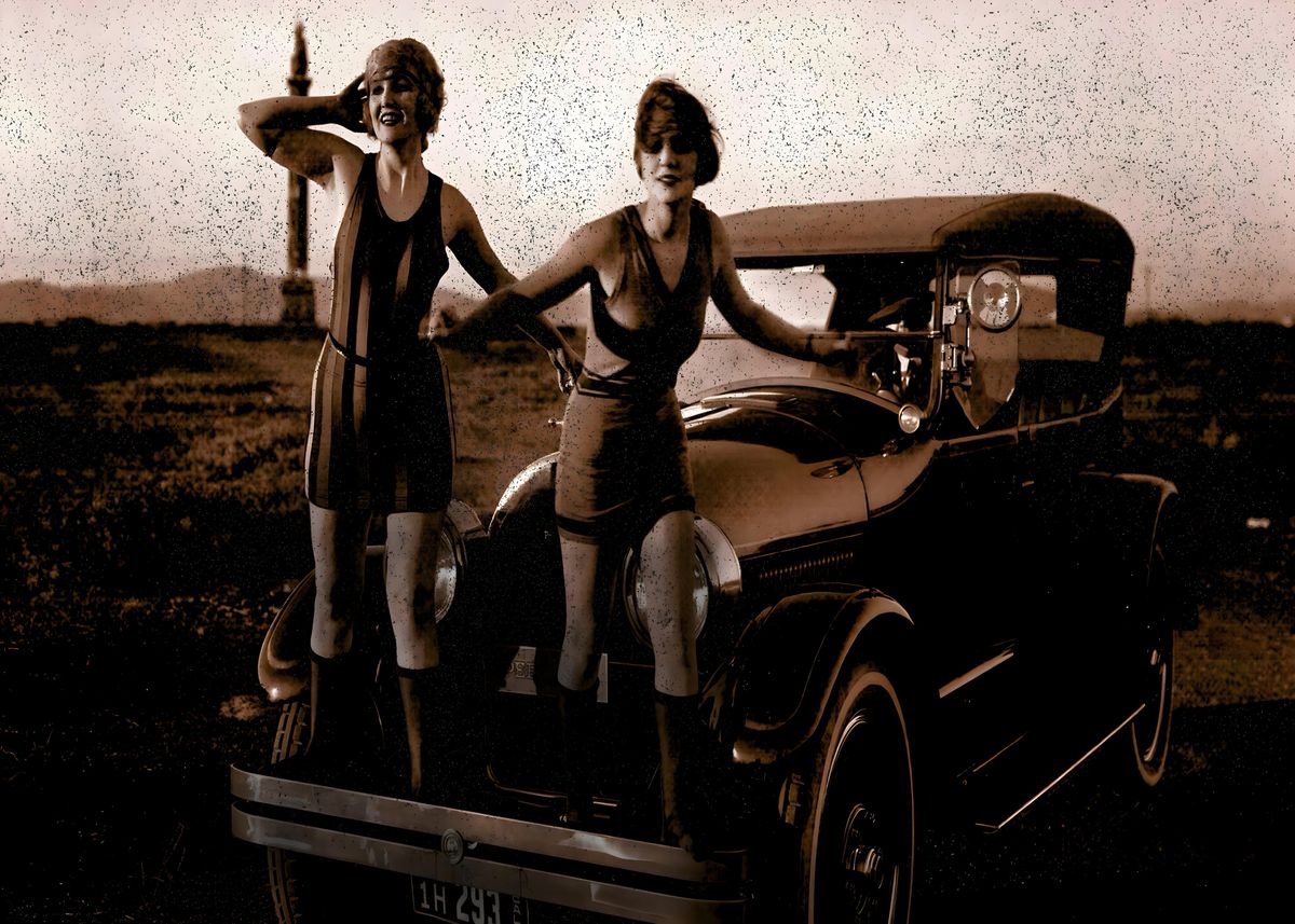 'Vintage Car with Flappers' Poster, picture, metal print, paint by ...