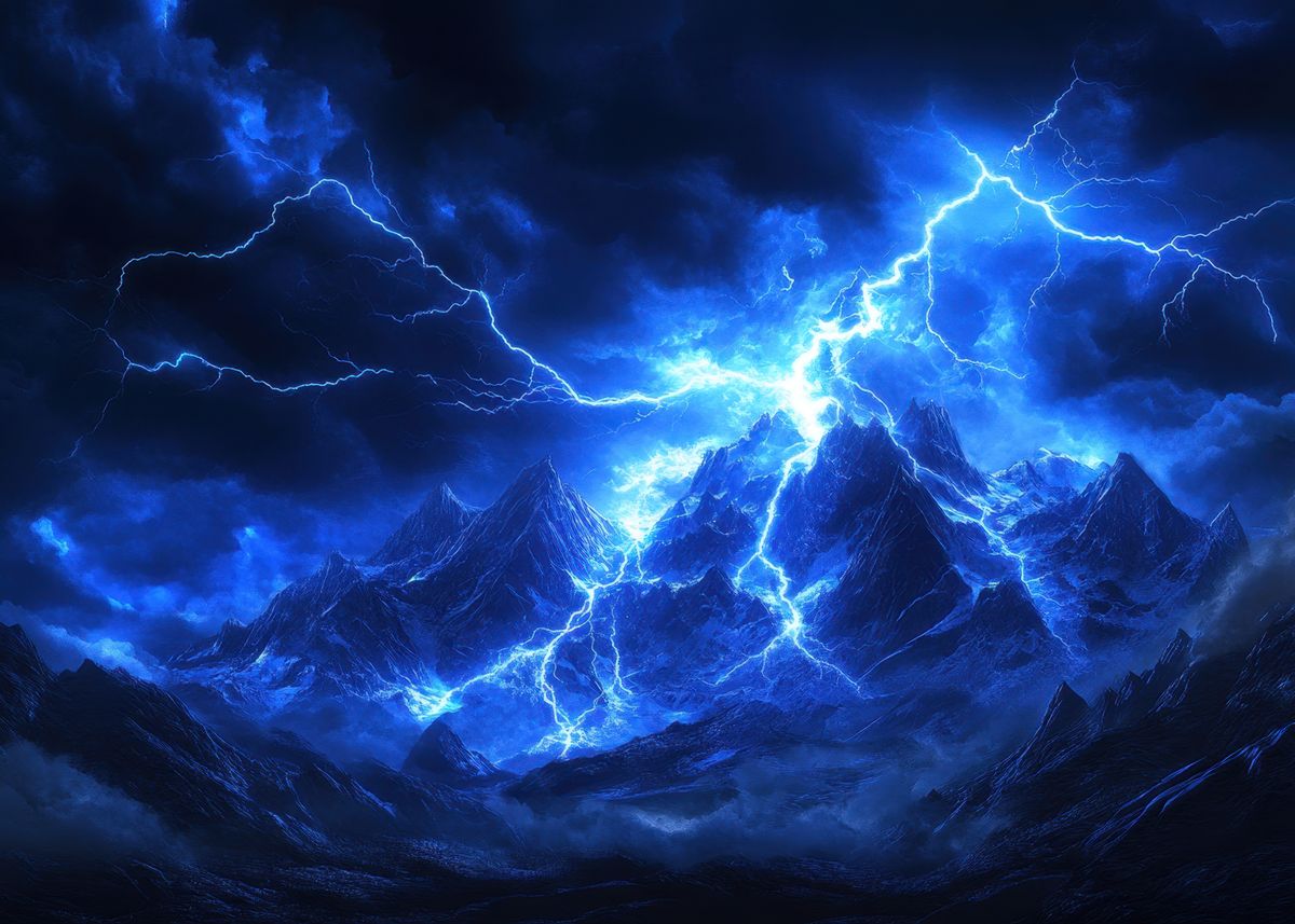 'Lightning Storm Over Mountains' Poster, picture, metal print, paint by ...