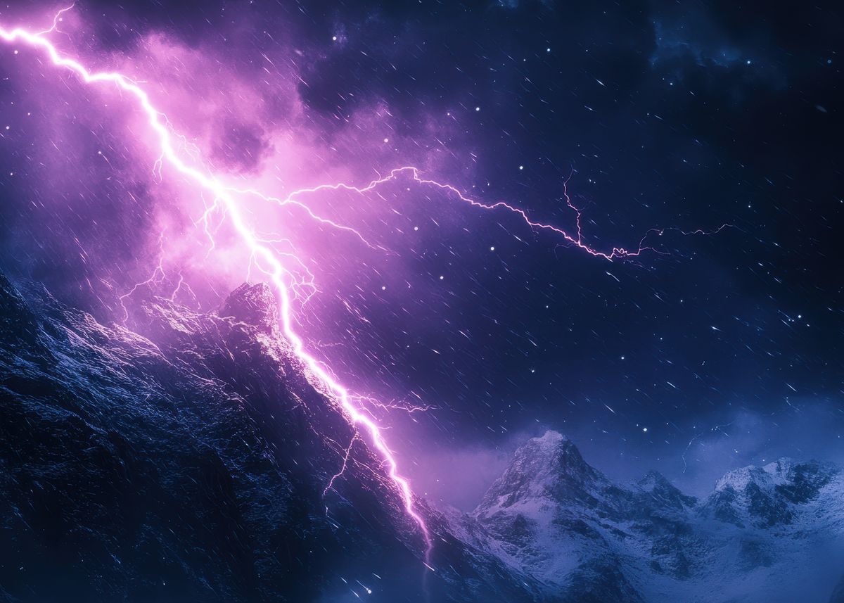 'Lightning Storm Over Mountains' Poster, picture, metal print, paint by ...