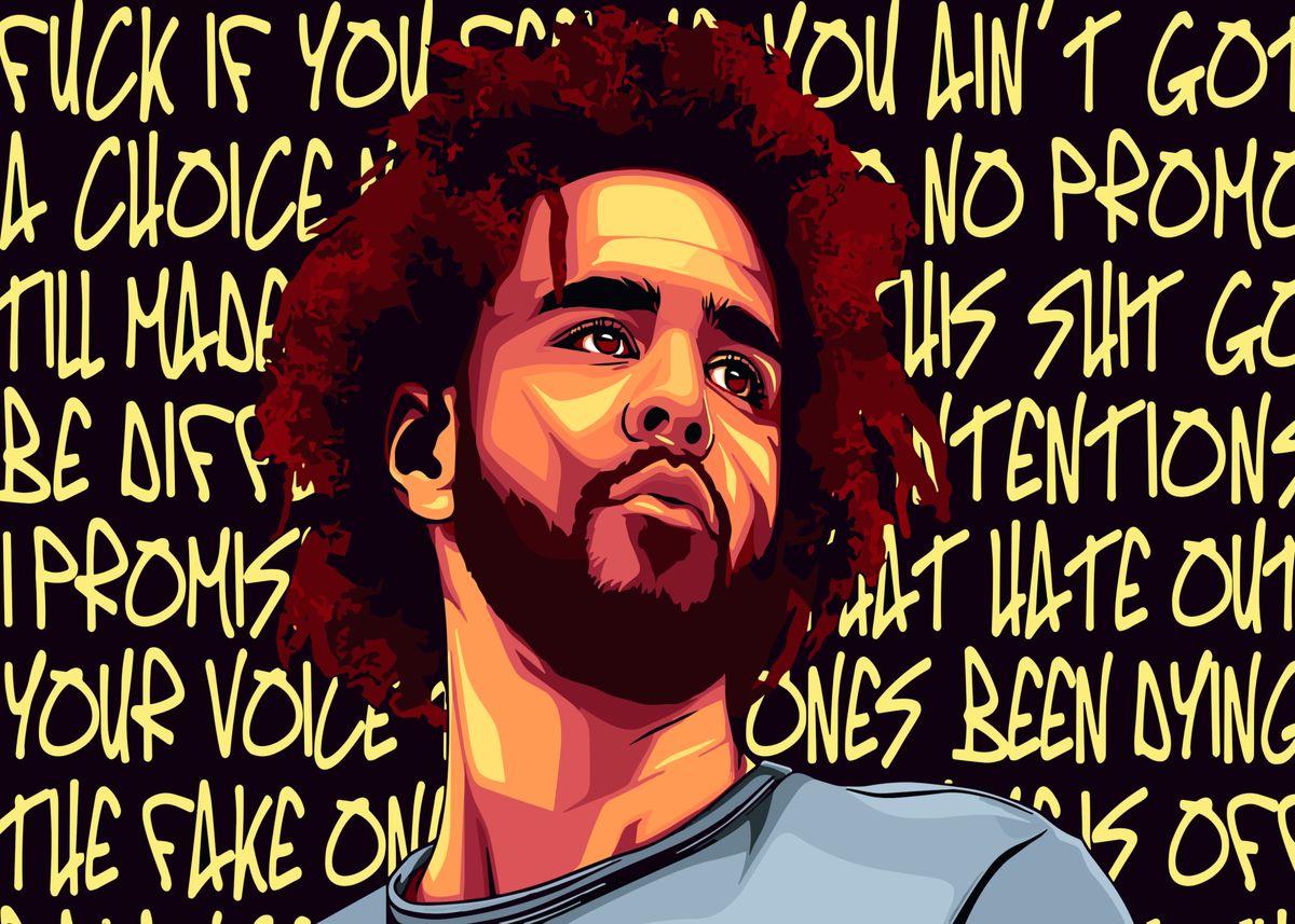 'J. Cole Portrait' Poster, picture, metal print, paint by Manaj Print ...