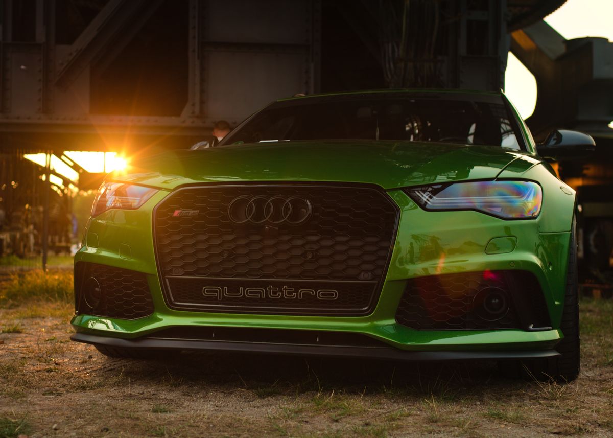 'Green RS6 at Sunset' Poster, picture, metal print, paint by Moe | Displate