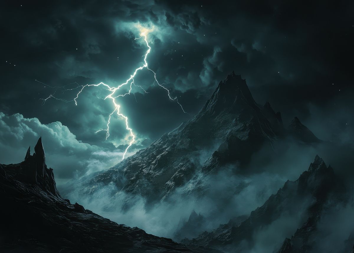 'Lightning Storm Over Mountains' Poster, picture, metal print, paint by ...