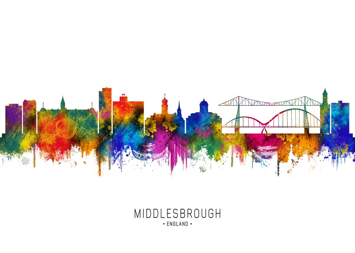 'Middlesbrough Skyline Watercolor' Poster, picture, metal print, paint ...