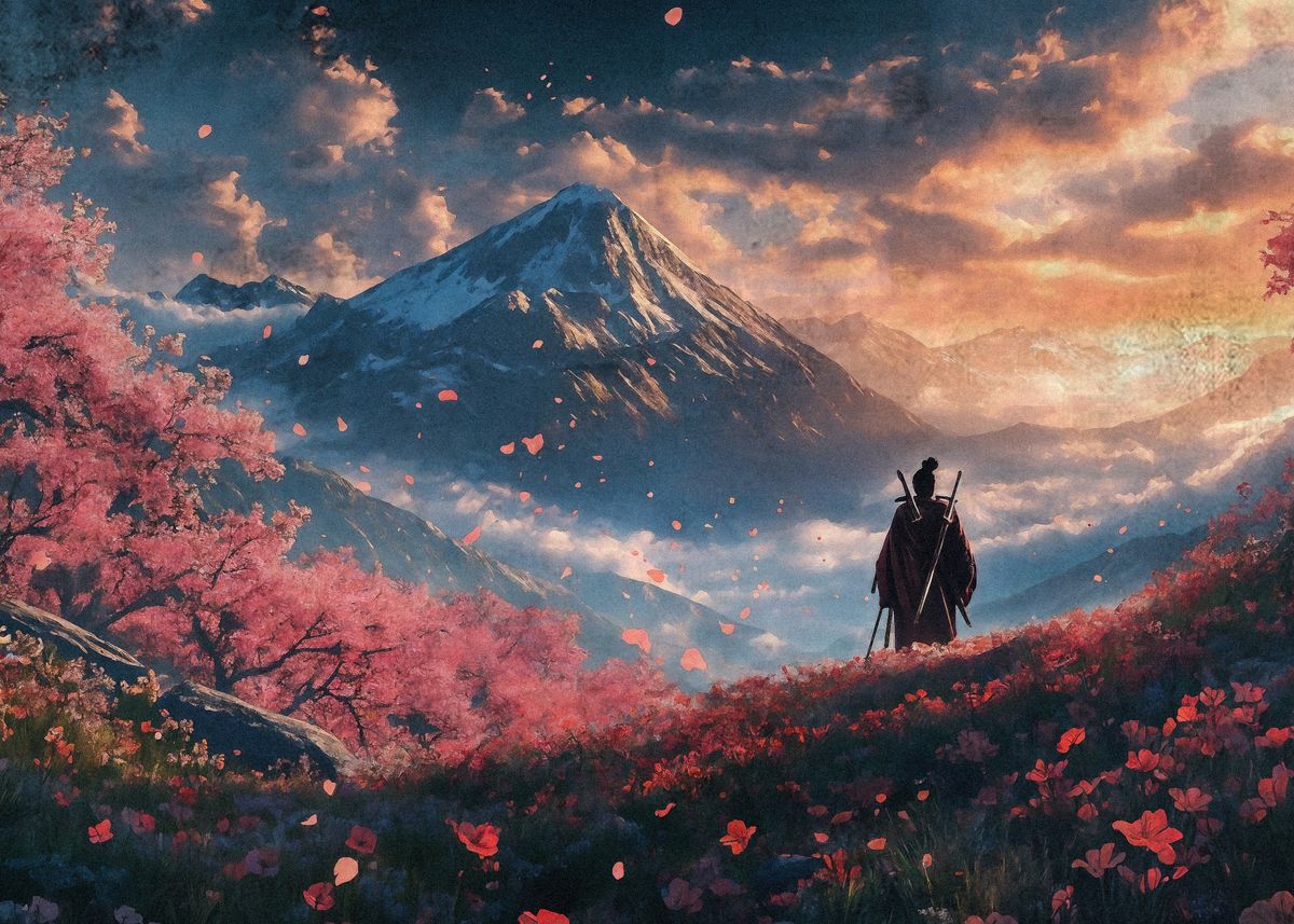 'Samurai Mountain Landscape' Poster, picture, metal print, paint by ...