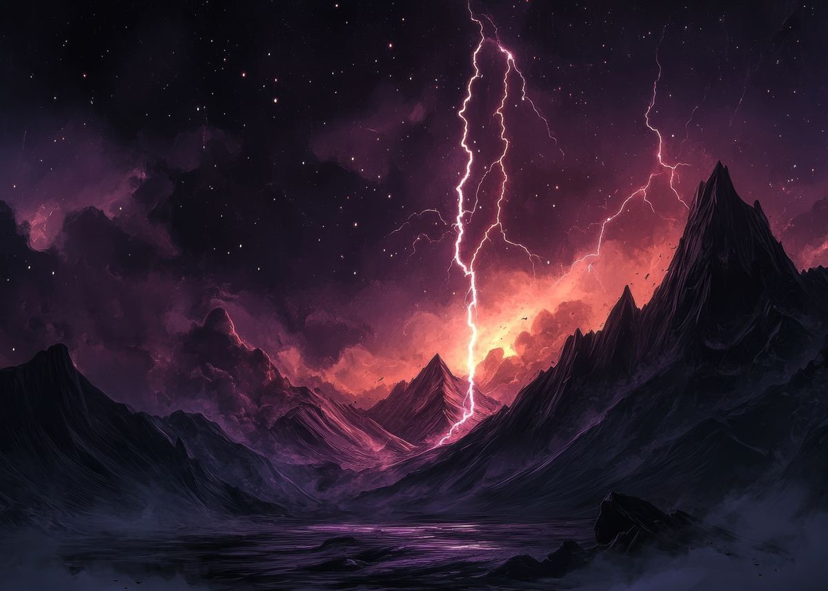 'Lightning Storm Over Mountains' Poster, picture, metal print, paint by ...