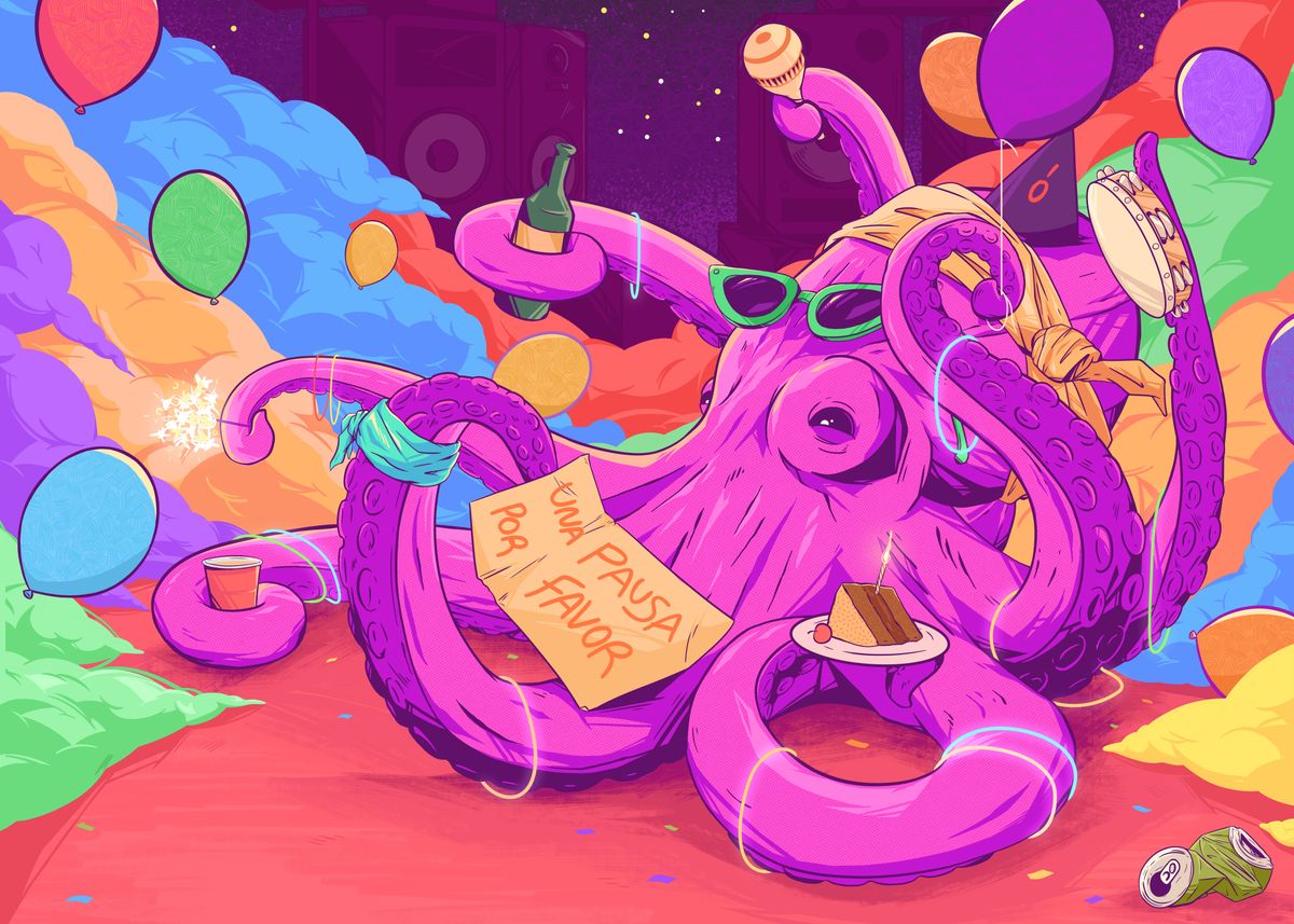 'Octopus Party Break' Poster, picture, metal print, paint by Agustin ...