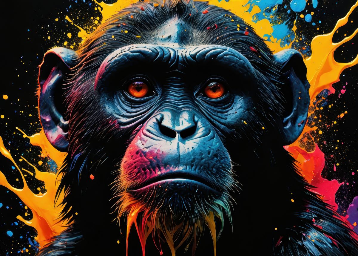 'Chimpanzee Portrait' Poster, picture, metal print, paint by ...