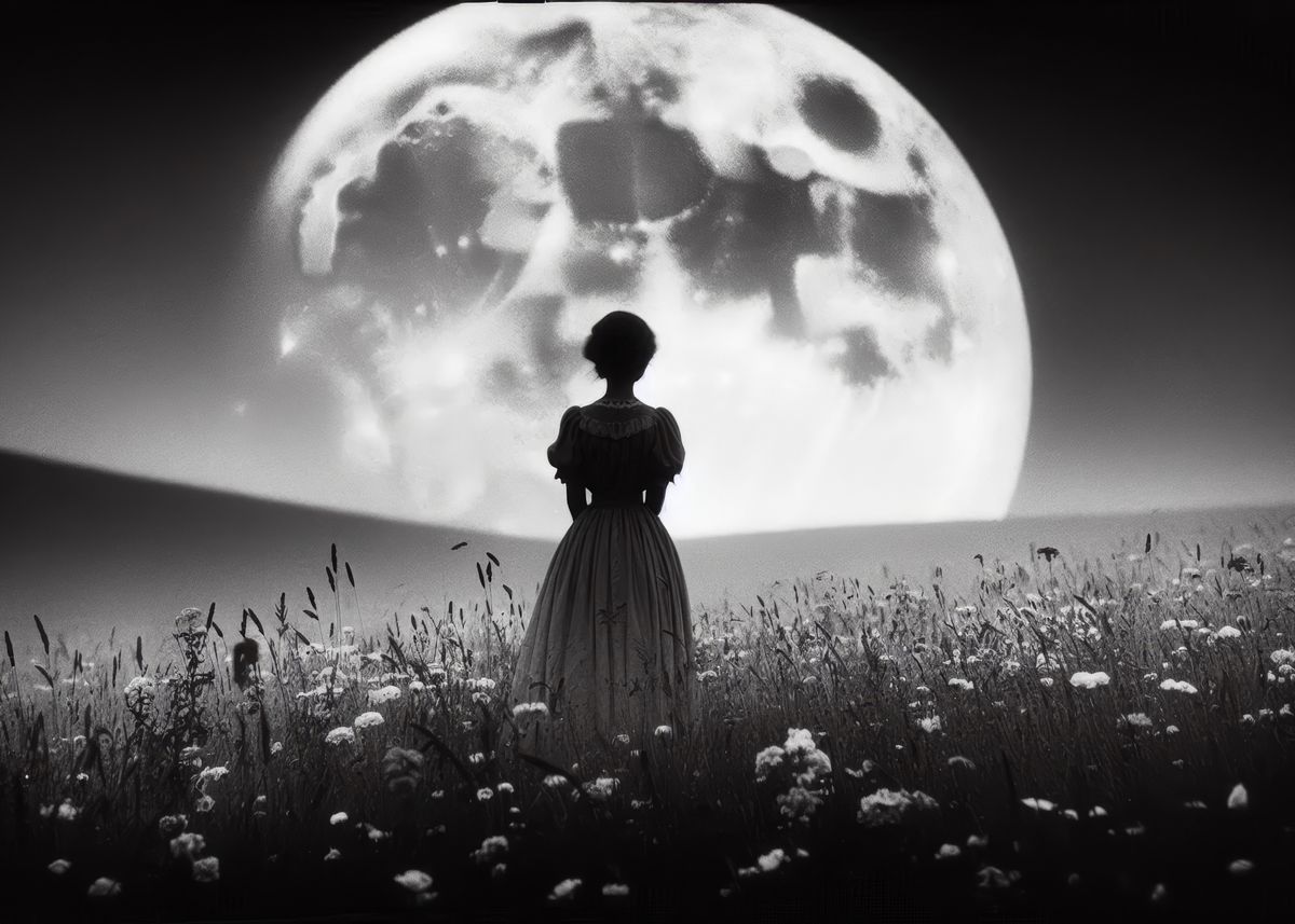 'Woman Under Full Moon' Poster, picture, metal print, paint by Sean ...