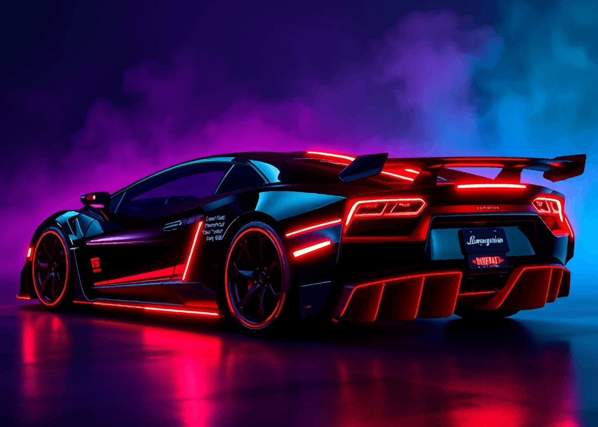 'Lamborghini Neon Glow' Poster, picture, metal print, paint by DEGUZMAN ...