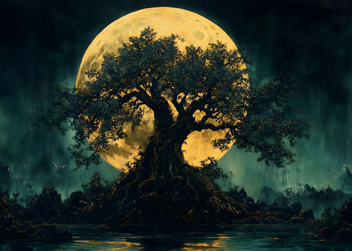 'Full Moon Tree' Poster, picture, metal print, paint by InkAura | Displate