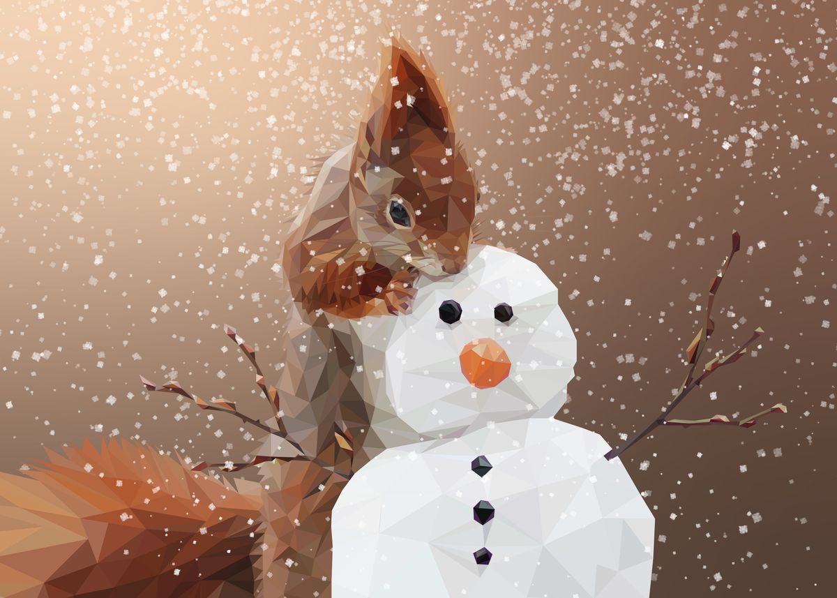 'Squirrel and Snowman' Poster, picture, metal print, paint by Verena ...