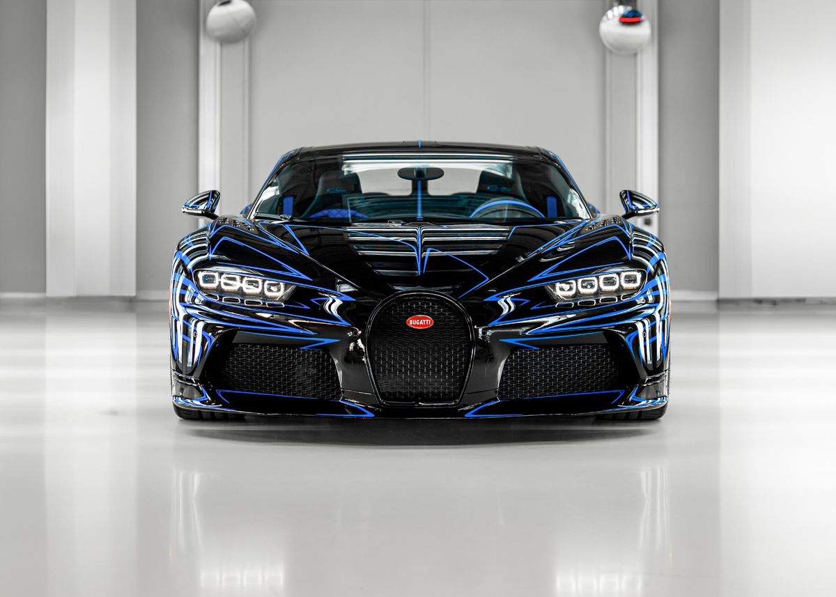 'Black Bugatti with Blue Stripes' Poster, picture, metal print, paint ...