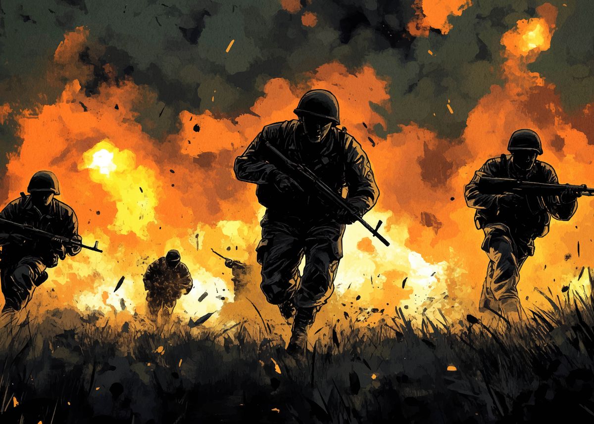 'Soldiers in Combat' Poster, picture, metal print, paint by jayde ...