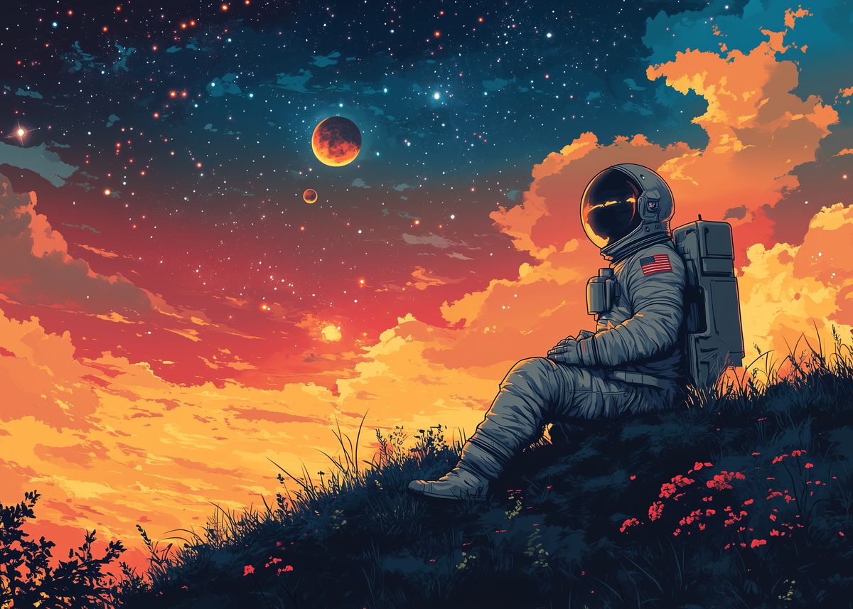 'Astronaut Contemplating Stars' Poster, picture, metal print, paint by ...