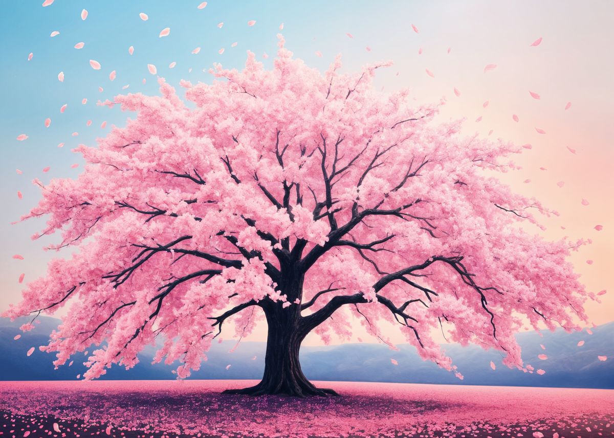'Pink Cherry Blossom Tree' Poster, picture, metal print, paint by ...