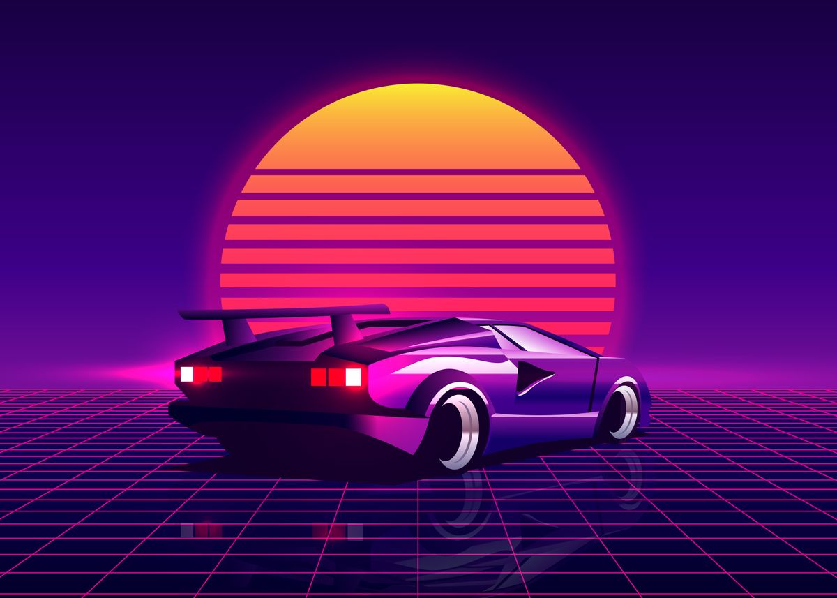 'Retro 80s Sports Car' Poster, picture, metal print, paint by Tevi ...