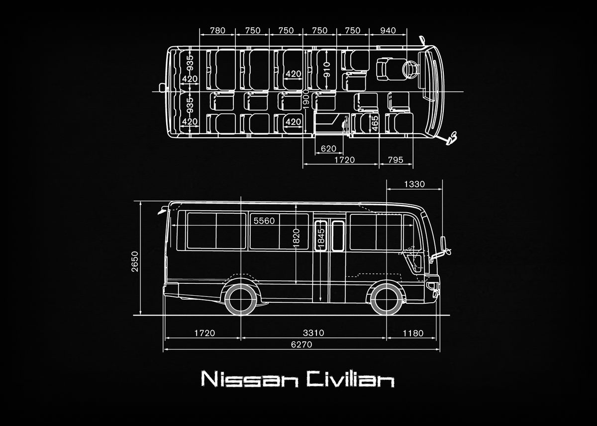 'Nissan Civilian Bus' Poster, picture, metal print, paint by Blueprint ...