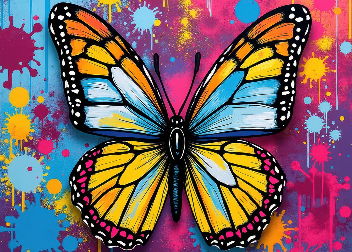 'Beautiful Butterfly Art Colour Burst Paint Drip' Poster, picture ...