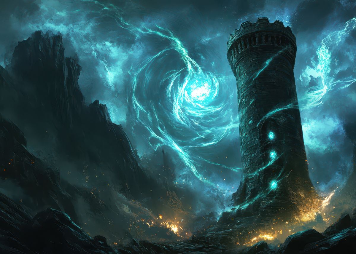 'Mystical Tower and Vortex' Poster, picture, metal print, paint by ...