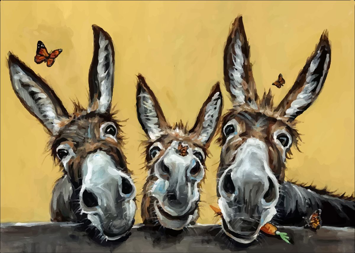 'Three Donkeys Painting' Poster, picture, metal print, paint by ...