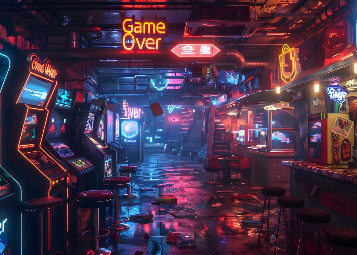 'Neon Retro Arcade' Poster, picture, metal print, paint by Edward ...