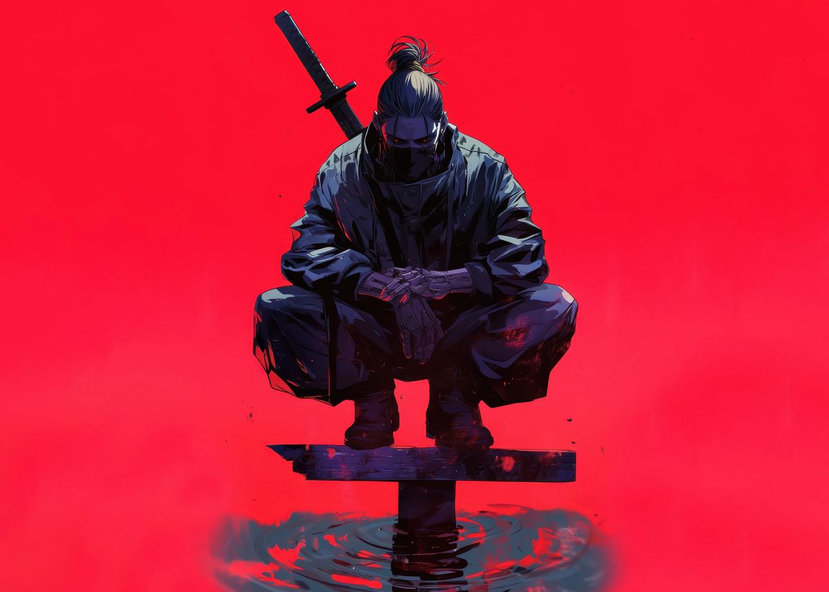 'Samurai in Red' Poster, picture, metal print, paint by | Displate