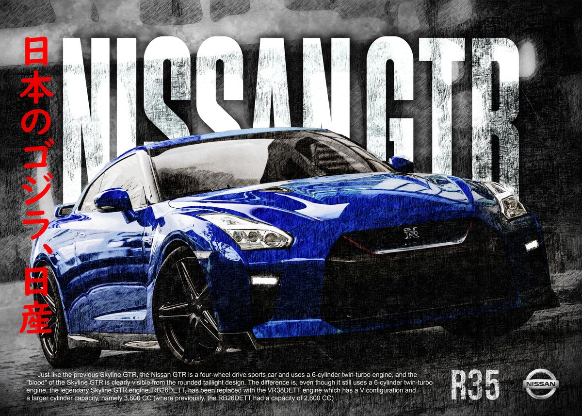 'Nissan GTR R35 sketch' Poster, picture, metal print, paint by yunur ...