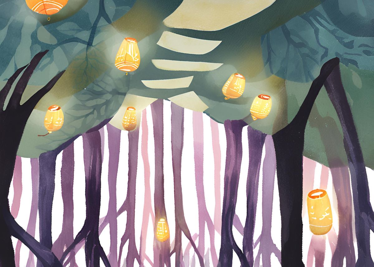 'Enchanted Forest Lanterns' Poster, picture, metal print, paint by erik ...