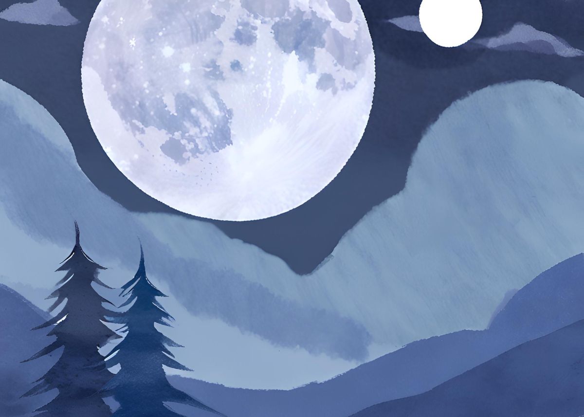 'Full Moon Night Landscape' Poster, picture, metal print, paint by erik ...