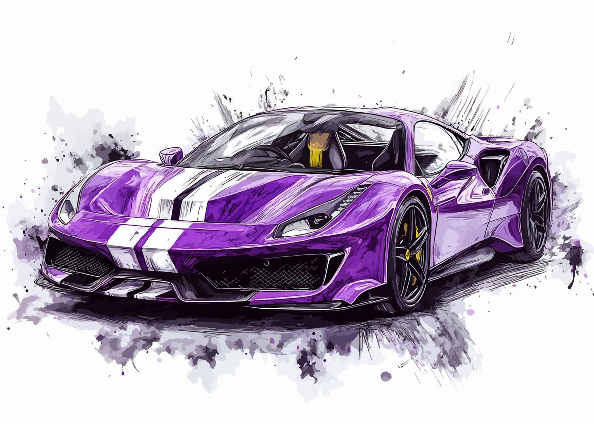 'Purple Ferrari 488 Pista' Poster, picture, metal print, paint by Adam ...